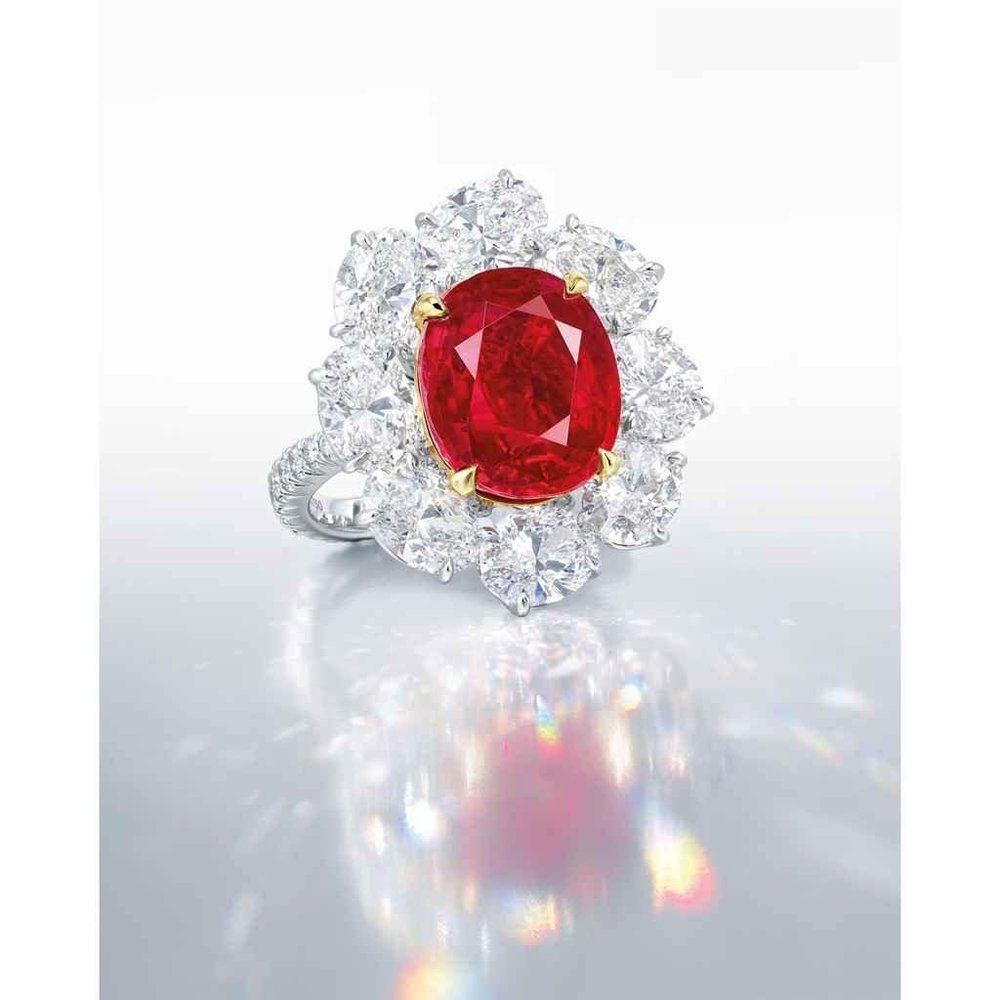 Oval Cut Red Ruby With Round Diamond Engagement Ri - Gem